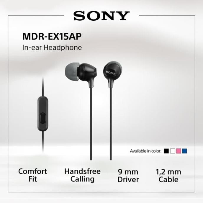 Jual Sony Mdr-Ex15Ap Black In Ear Earphone With Mic / Ex15Ap / Ex-15Ap ...