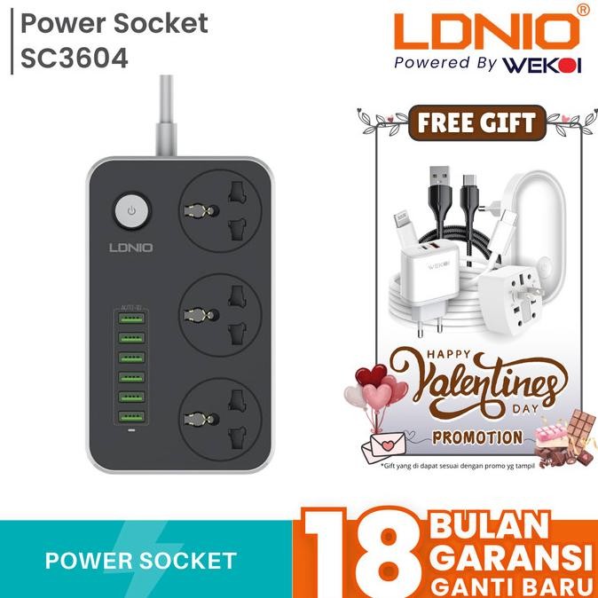 Jual LDNIO SC3604 POWER STRIP EXTENSION STOP KONTAK 3 SOCKET 6 USB 2 METER ORIGINAL DAN ...