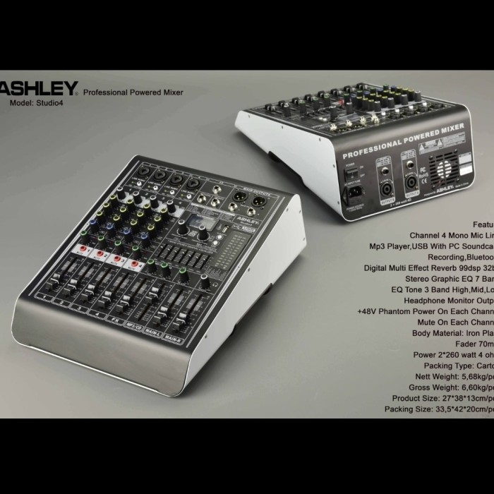 Jual POWER MIXER ASHLEY STUDIO4/STUDIO 4 ( 4CHANNEL ) USB,BLUETOOTH,REC ...