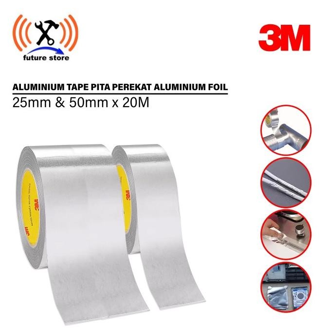 Jual 3M Aluminium tape pita perekat aluminium foil 25mm - 50mm x 20m ...