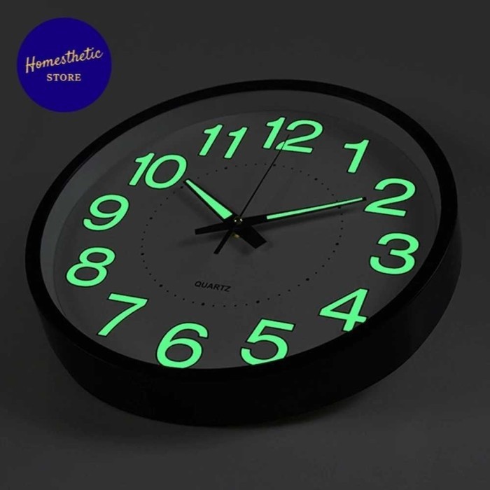 Jual Jam Dinding Bulat Quartz Lunous GITD Glow in The Dark Nyala ...