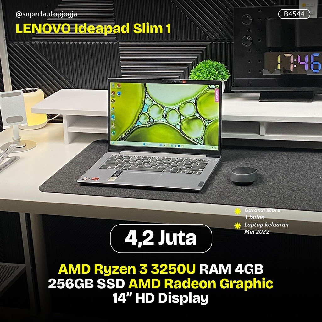 Jual Lenovo Ideapad Slim 1 amd ryzen 3 3250u ram 4gb ssd 256gb silver ...