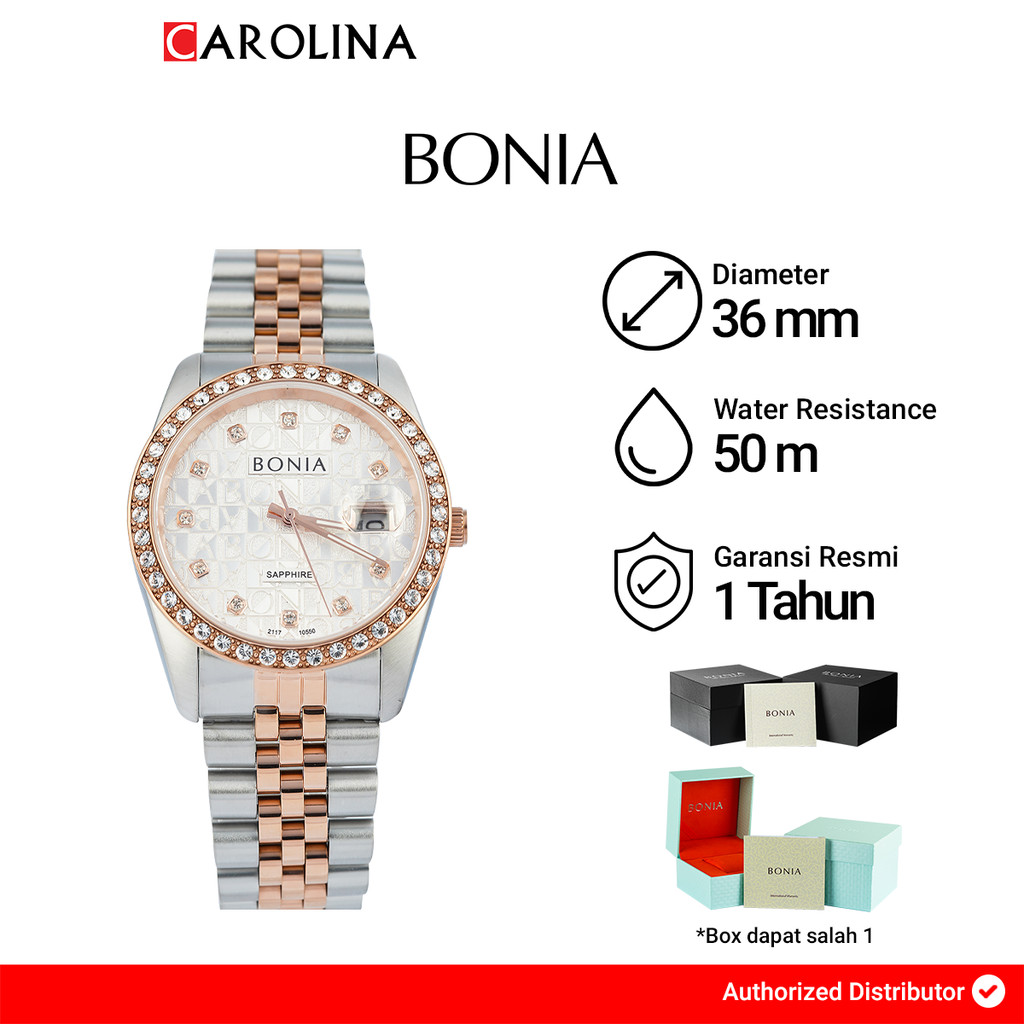 Jual Jam Tangan Wanita BONIA Monogram B10550-1616S White Dial Dual Tone ...
