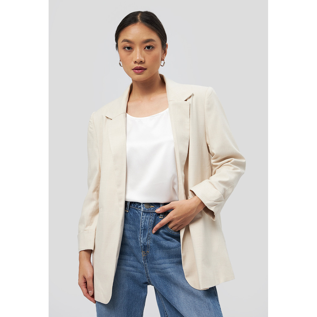 Jual Executive Regular Fit Checked Blazer Beige | Shopee Indonesia