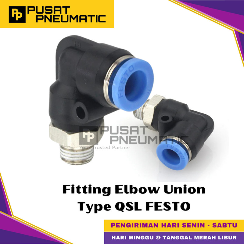 Jual QSL-3/8-8 One Touch Fitting Elbow Male Slip Lock Socket Push In Connector Nipple Nepel ...
