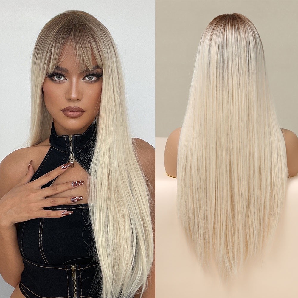 Jual Wig Sintetis Ombre Coklat Lurus Panjang hingga Pirang Muda dengan ...