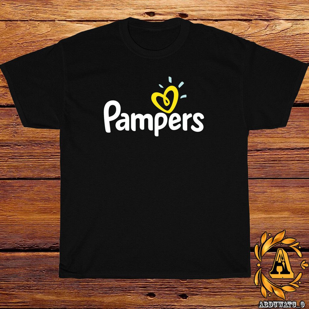 Jual Merek baru Pampers popok parenting logo kaos hitam putih abu-abu ...