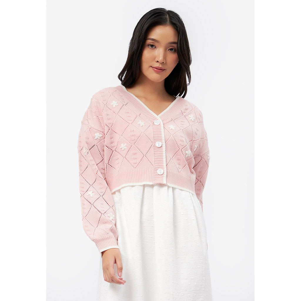 Jual COLORBOX Embroidered Long Sleeve Knit Cardigan Lt. Pink | Shopee ...