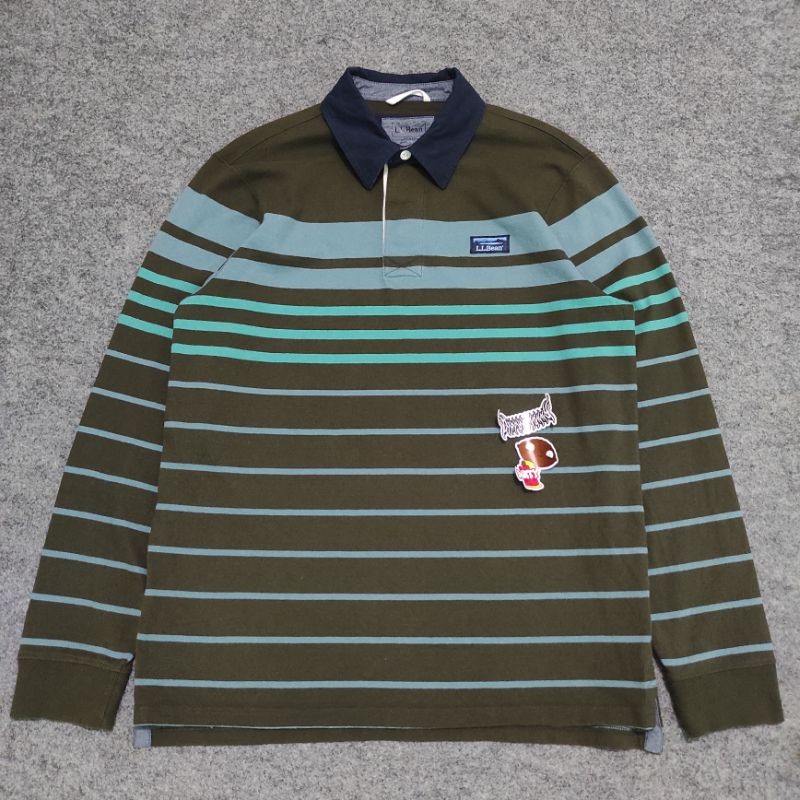 Jual LL Bean Olive Green Muly Color Stripes Rugby Shirt | Shopee Indonesia