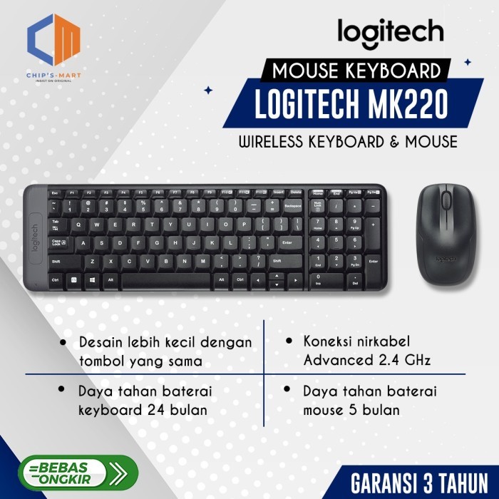 Jual Logitech Mk220 Mouse Keyboard Wireless 100% Original | Shopee ...