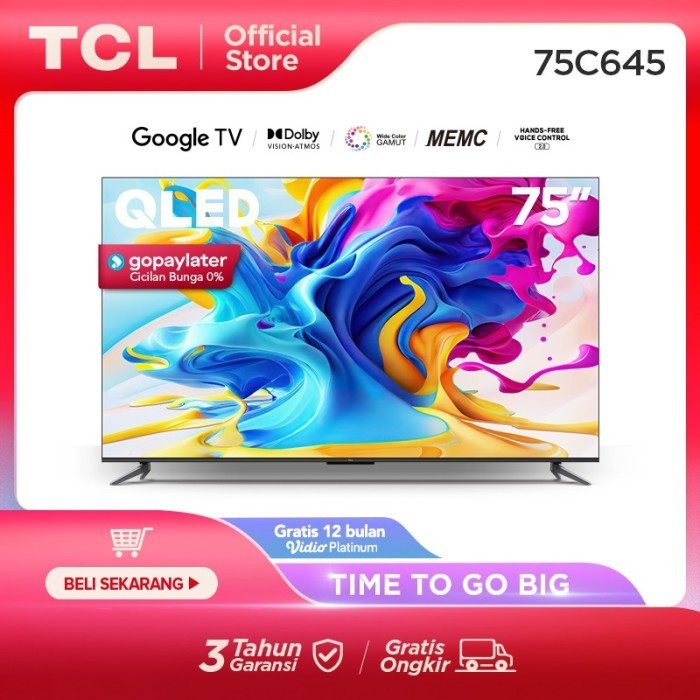 Jual TCL 75 inch QLED Google TV 4K UHD HDR 10 Dolby Atmos Vision 75C645 | Shopee Indonesia