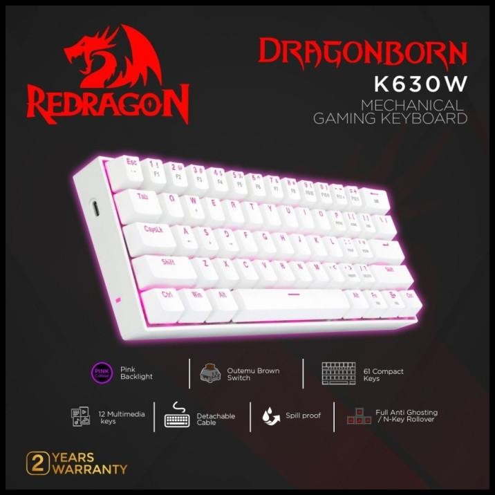 Jual Redragon Mechanical Gaming Keyboard Dragonborn White - K630W ...
