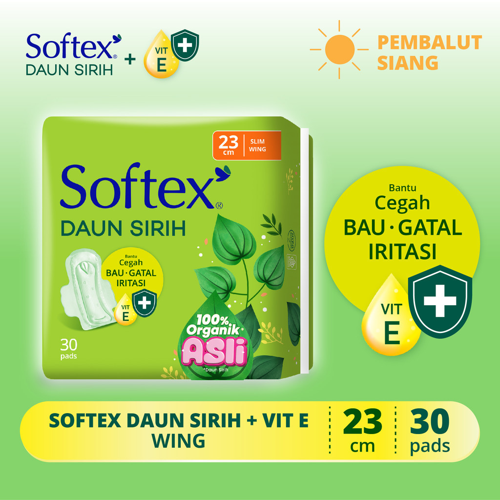 Jual Softex Daun Sirih + Vitamin E Jumbo Pack 23cm isi 30 Pads - Pembalut Daun Sirih Siang ...