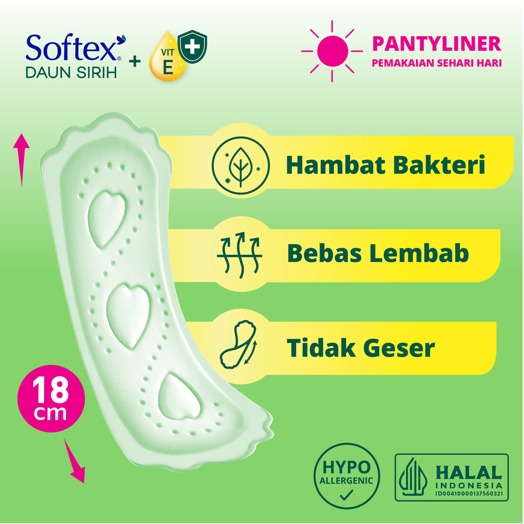 Jual Pantyliner Softex Daun Sirih + Vitamin E 20 pads - Pantyliner Daun ...