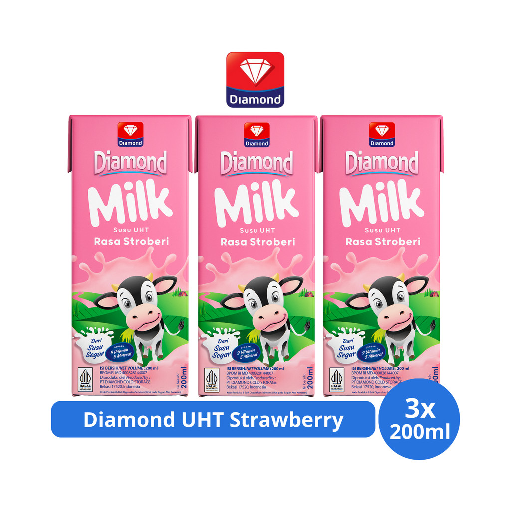 Jual Diamond Milk Susu UHT Strawberry 200ml x 3 pcs | Shopee Indonesia