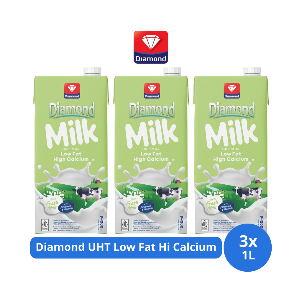 Jual Diamond Milk Susu UHT Low Fat Hi Calcium 1L x 3 pcs | Shopee Indonesia