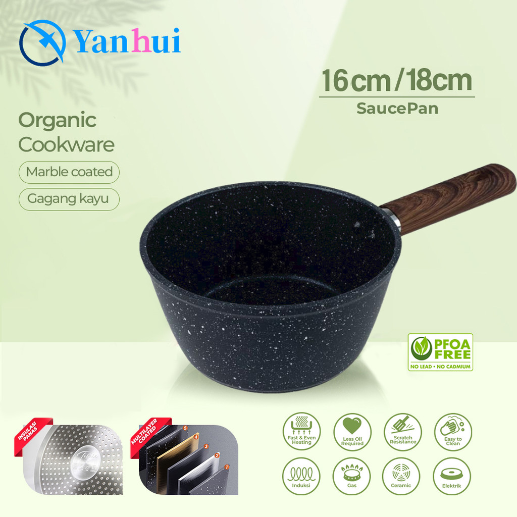 Jual 16/18 Marble Sauce Pan/Panci Susu Tebal Anti Lengket 18 cm Panci ...