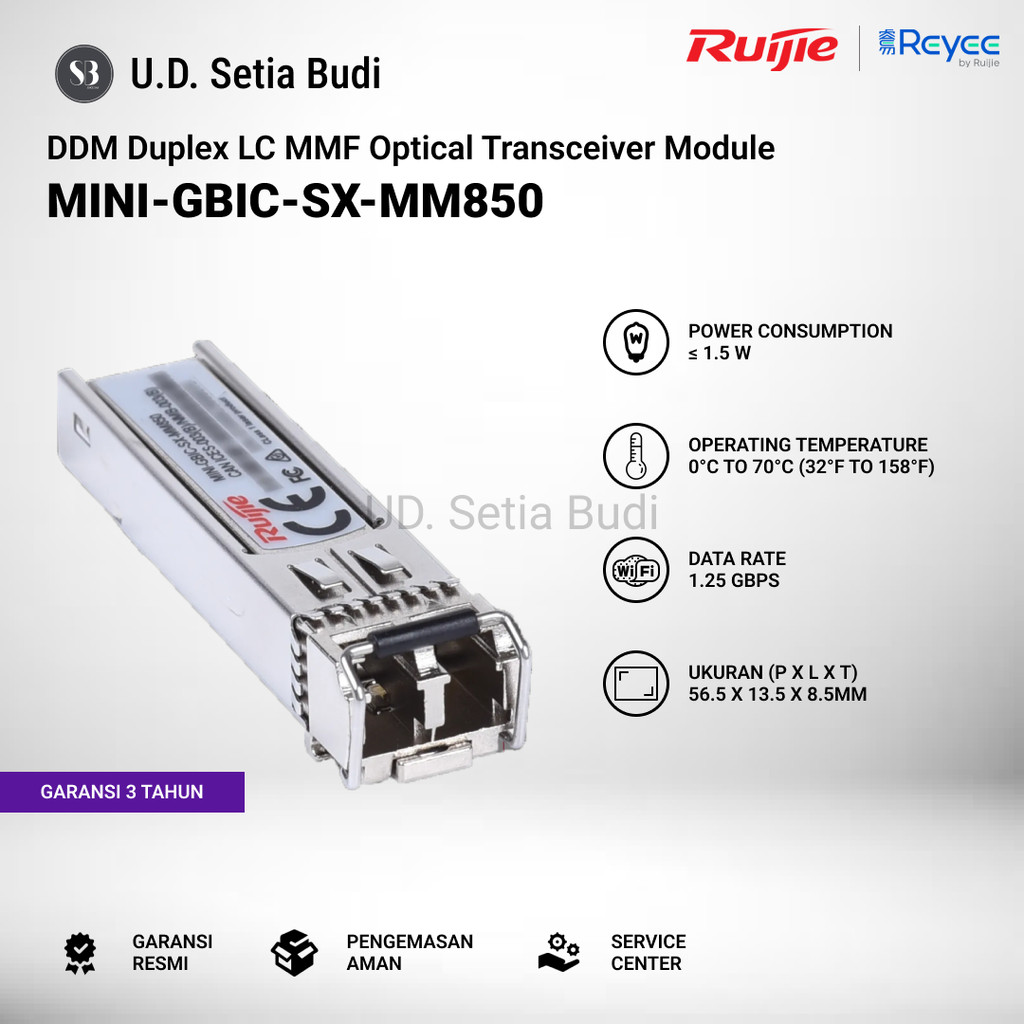 Jual Ruijie Reyee MINI-GBIC-SX-MM850 1000BASE-SX SFP 850-nm 550-m DDM Duplex LC MMF Optical ...