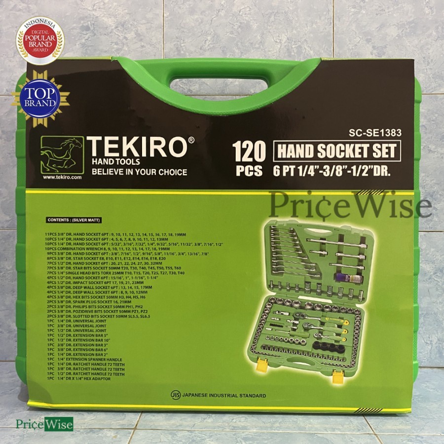 Jual Kunci Sock Set 120 pcs 6 PT 1/4"-3/8"-1/2" Tekiro Sok Hand Socket 6PT | Shopee Indonesia