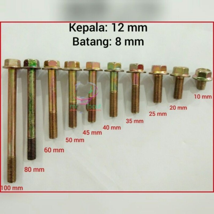Jual BAUT FLANGE BOLT BAJA KUNING M8 Kunci 12 | Shopee Indonesia