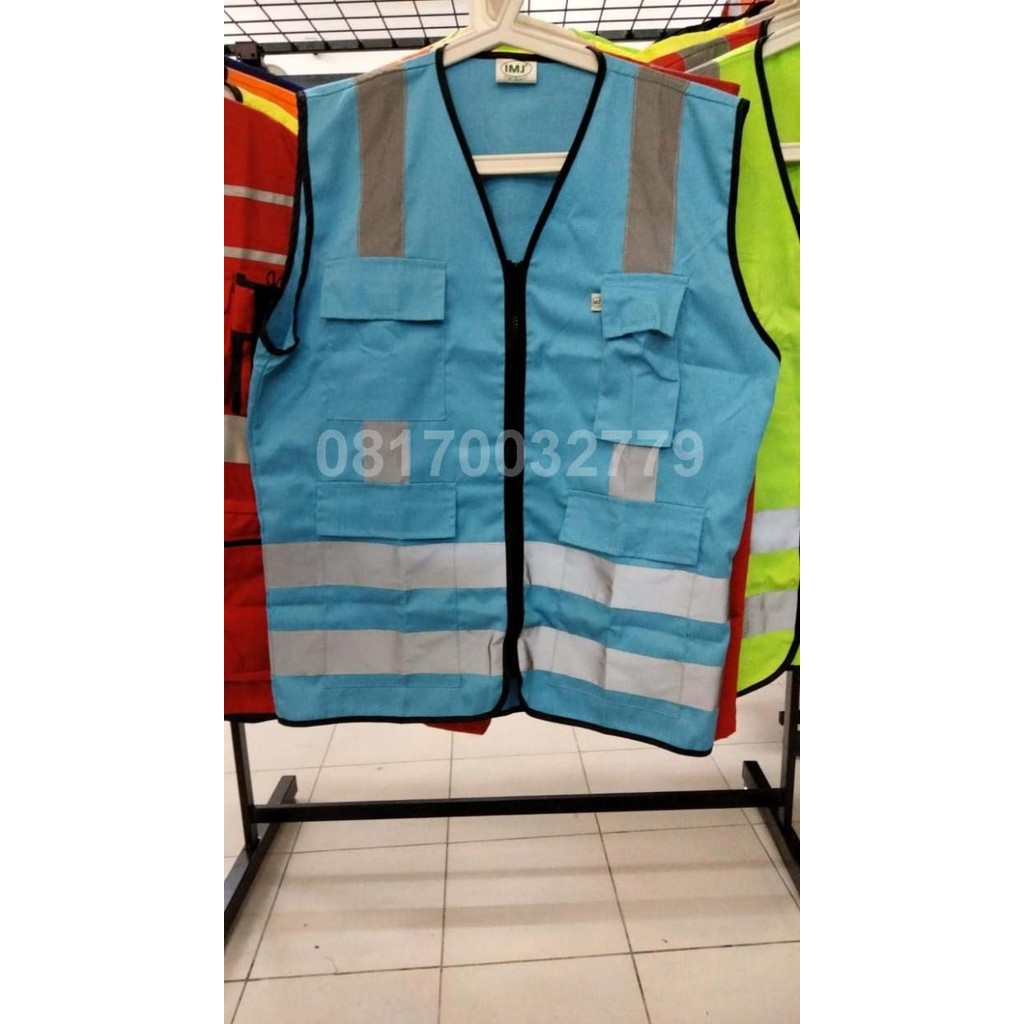 Jual Rompi Safety / Proyek Bahan Drill Kantong 4 Imj Warna Biru Pln ...