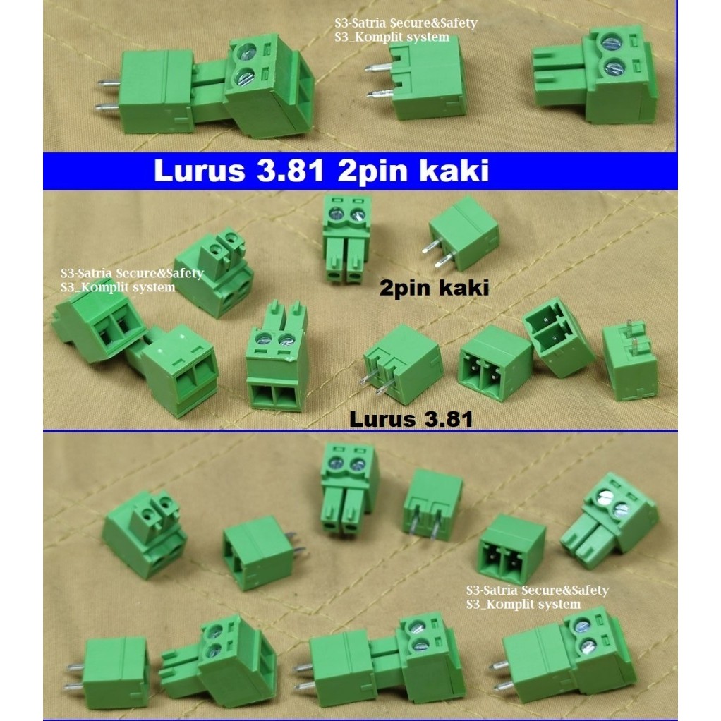 Jual lurus 3.81 2p Plugable 3,81 Terminal kabel 2pin blok 2 kaki pin ...