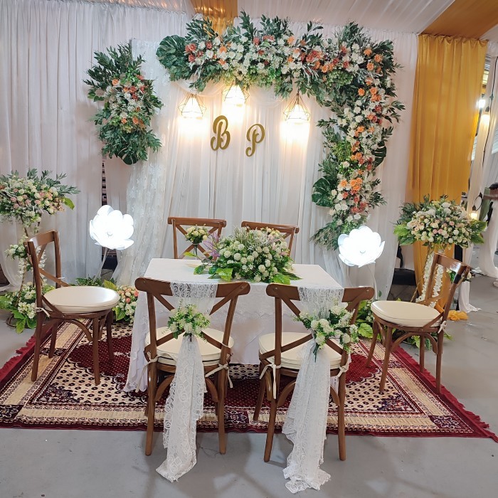 Jual dekorasi backdrop akad nikah 2 meter + meja akad 6 kursi | Shopee ...