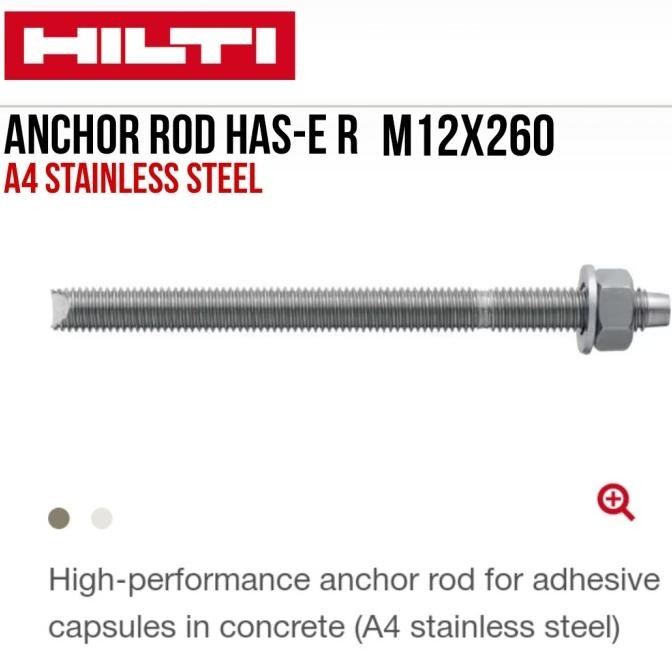 Jual ANCHOR ROD HILTI HAS-E R M12X260 STAINLESS STEEL A4 0411T | Shopee ...