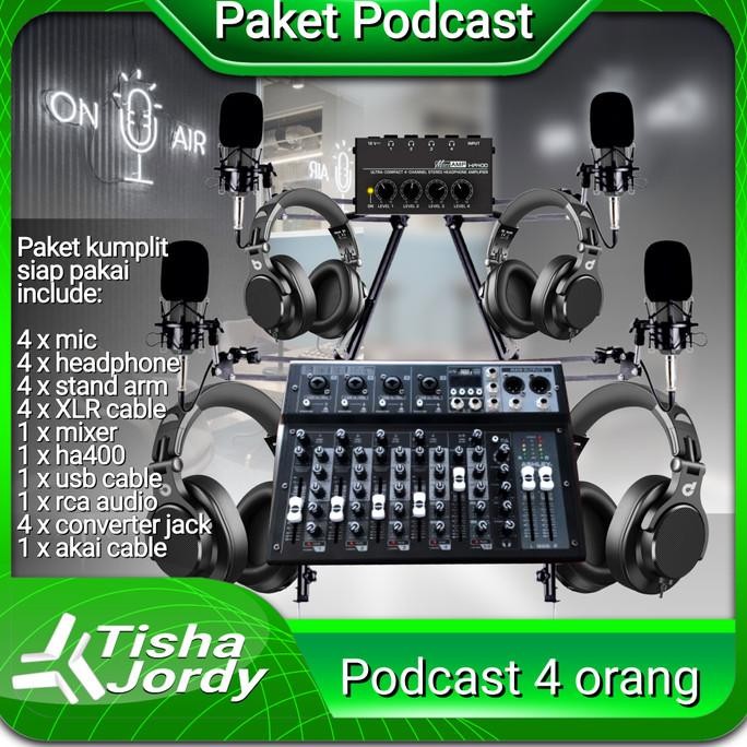 Jual paket podcast 4 orang 4 mic, 4 headphone, mixer 6 channel, rekaman ...
