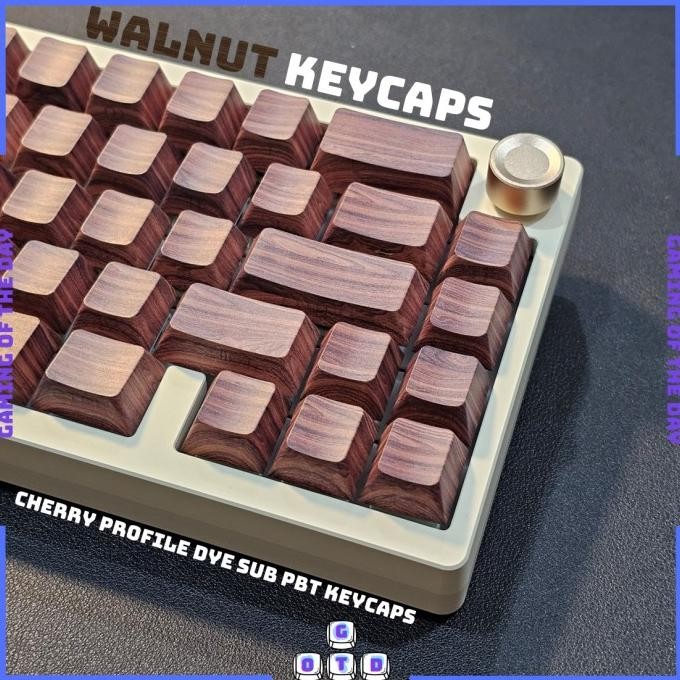 Jual TERBARU - Walnut Wooden Keycaps Side Letter Side Print Cherry Profile Dye Sub PBT Keycaps ...