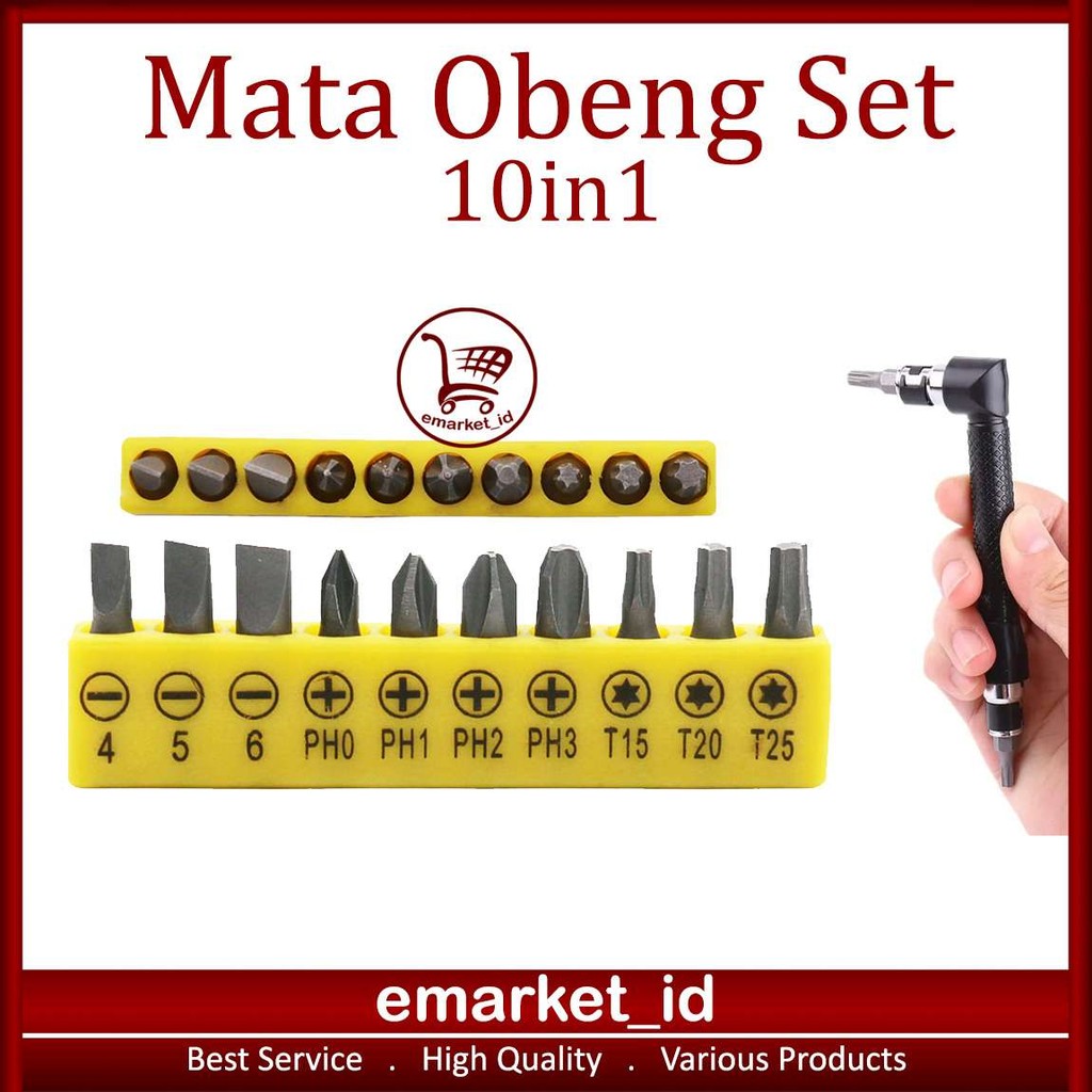 Jual EM Mata Obeng Set 10pcs 6.35mm AD86 / Screwdriver Bit Bor Cordless ...