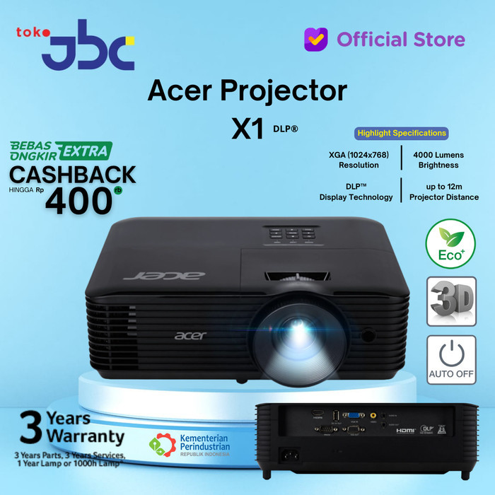 Jual Acer projector X1 DLP XGA 4000 Lumens TKDN garansi resmi | Shopee ...