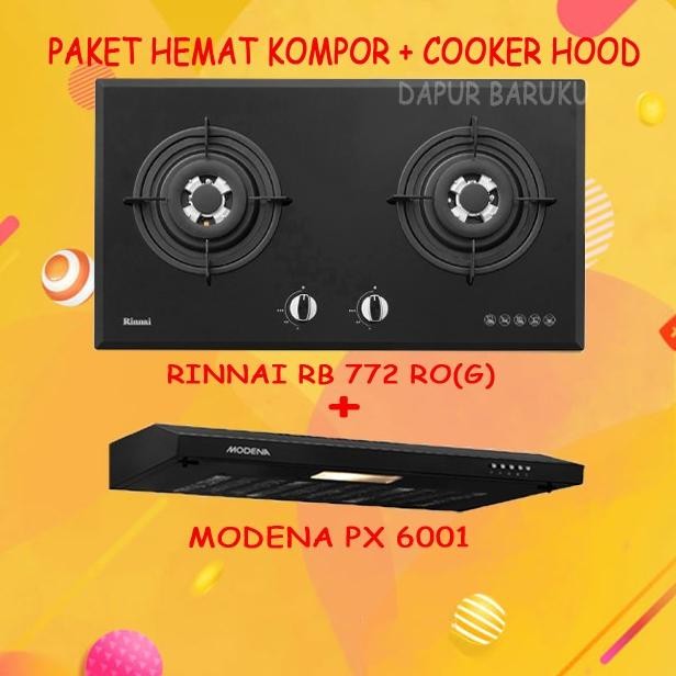 Jual PAKET Kompor Rinnai RB 772 RO G Cooker Hood PX 6001 Black | Shopee Indonesia