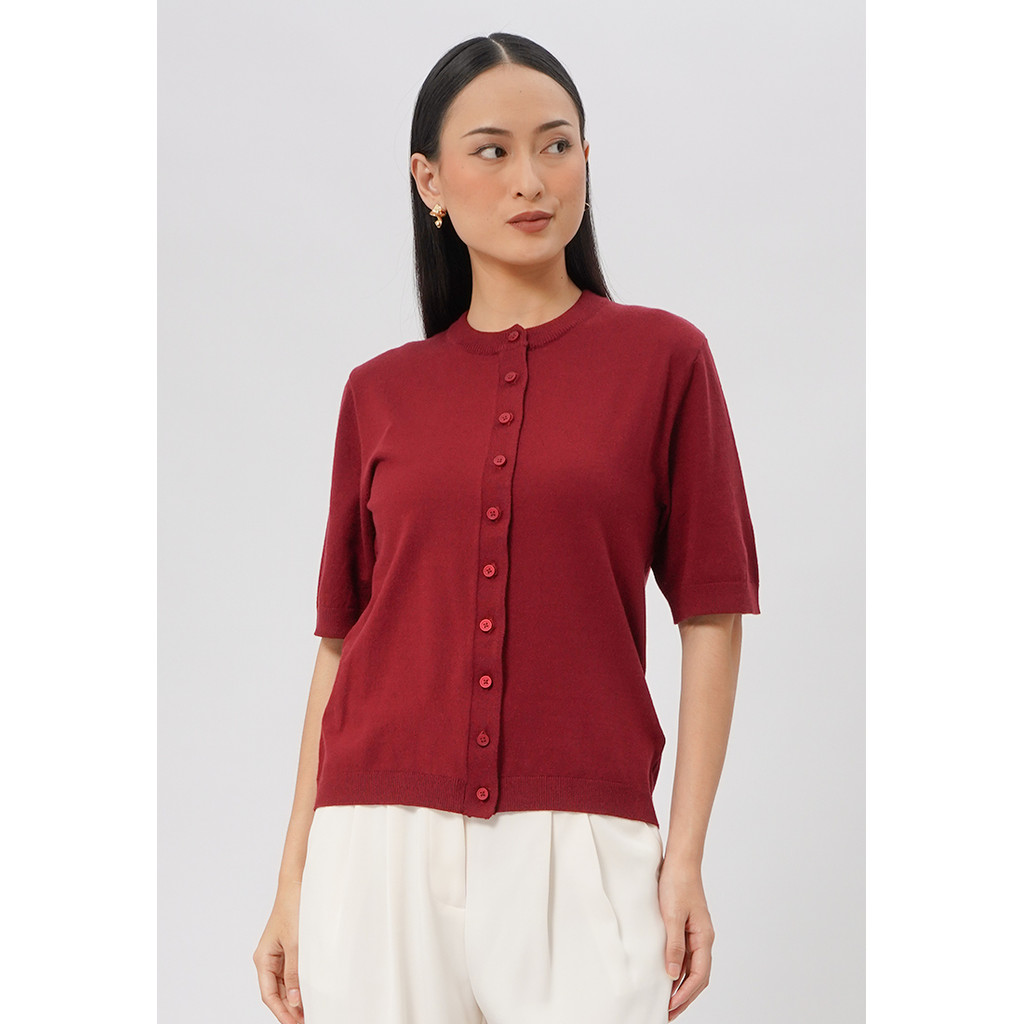 Jual Executive Round Neck Short Sleeve Knit Top Dark Red | Shopee Indonesia