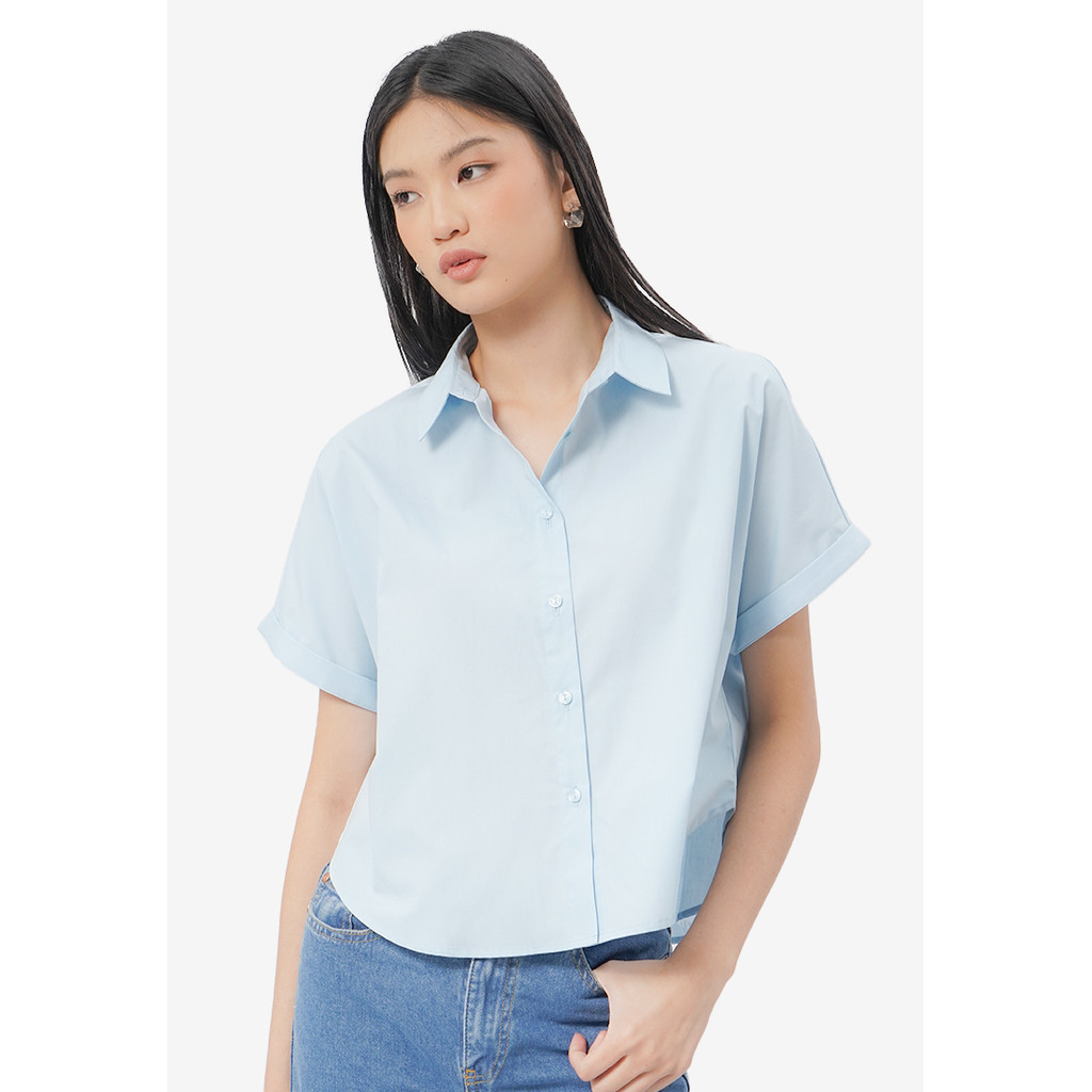 Jual COLORBOX Roll Up Short Sleeve Boxy Shirt Lt. Blue | Shopee Indonesia