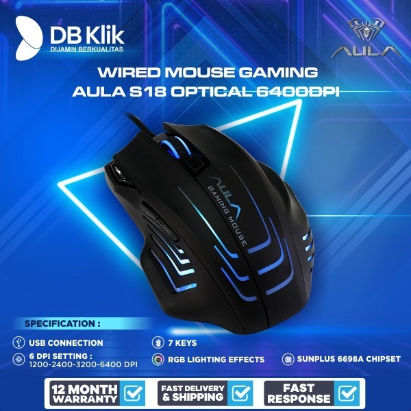 Jual Aula Mouse Gaming S18 Optical Wired 6400Dpi Rgb Led - S 18 ...