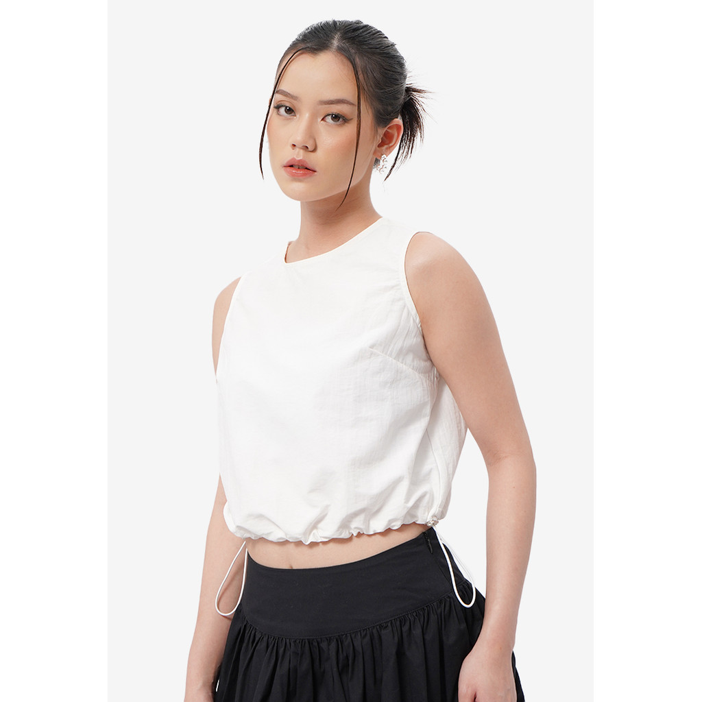 Jual COLORBOX Sleeveless Drawstring Cropped Top Off White | Shopee ...