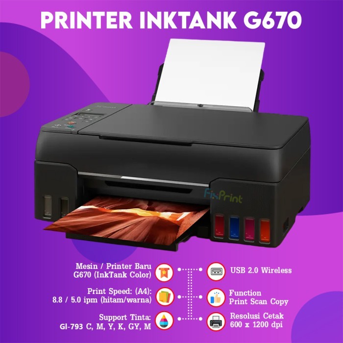 Jual Printer Canon PIXMA G670 670 Printer Photo 6 Warna All In One WiFI | Shopee Indonesia