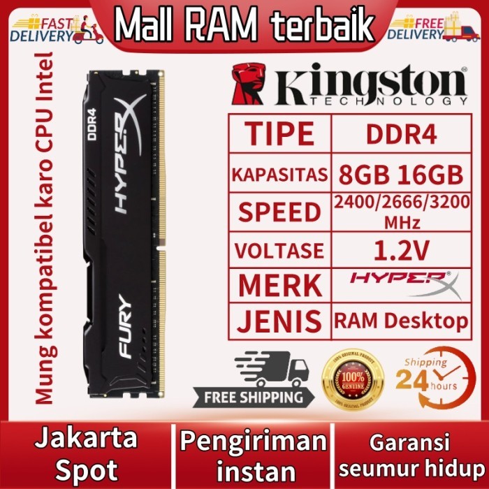 Jual HARGA DISC - RAM KINGSTON FURY HYPERX GAMING DDR4 8GB 16GB CL16 LONGDIMM Intel | Shopee ...