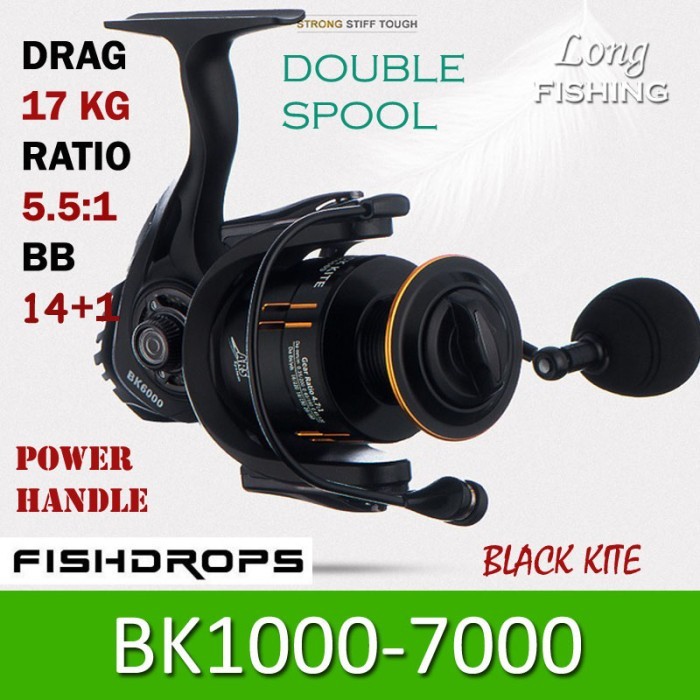 Jual Reel Pancing Power Handle Fishdrops Black Kite Bk Double Spool ...
