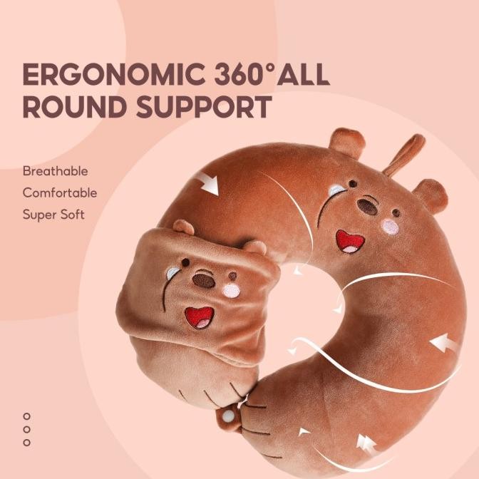 Jual Miniso Bantal Leher Dan Masker Mata Lucu We Bare Bears U-Shaped ...