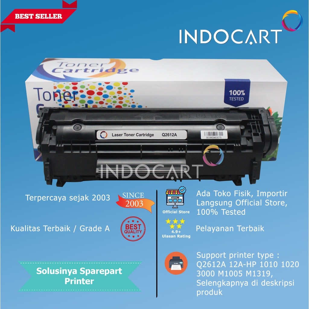 Jual IndoCart Toner Cartridge Compatible Q2612A 12A-Printer LaserJet HP 1010 1020 | Shopee Indonesia