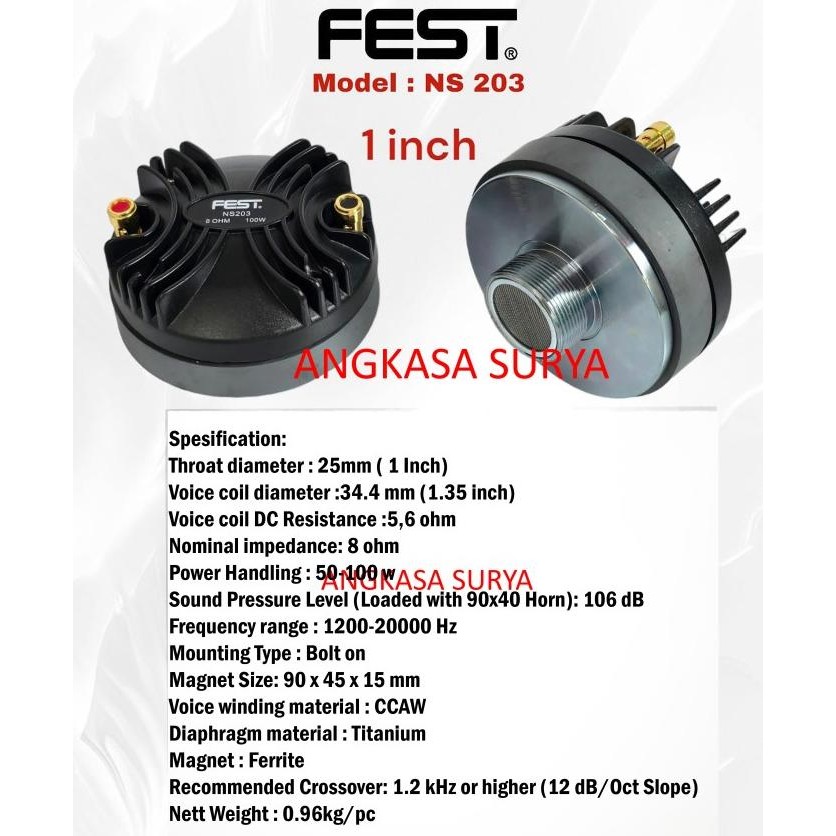 Jual Driver Tweeter FEST NS 203/ NS 203 Model Drat Grade A Voice Coil 1,35" / 34,4 mm | Shopee ...