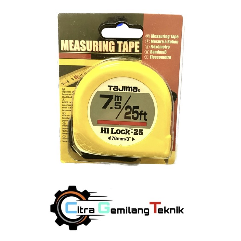 Jual Meteran hi-lock Tajima 7.5 meter kuning measuring tape | Shopee ...