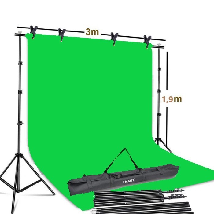 Jual NEW Paket Background stand dan kain green screen untuk zoom WFH ...