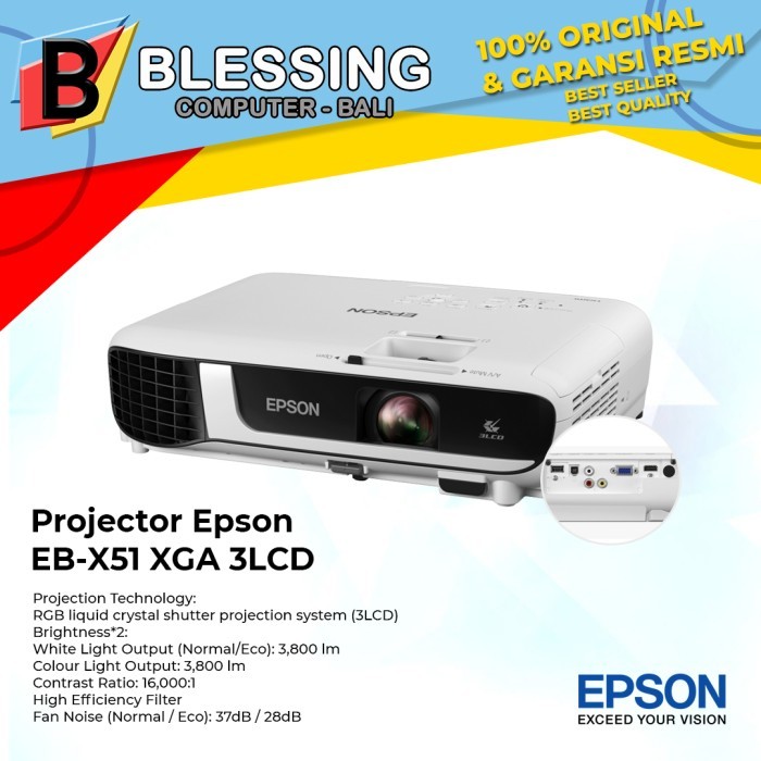 Jual Projector EPSON EB X51 XGA 3LCD 3800 Lumens (USB / VGA / HDMI / RCA) | Shopee Indonesia