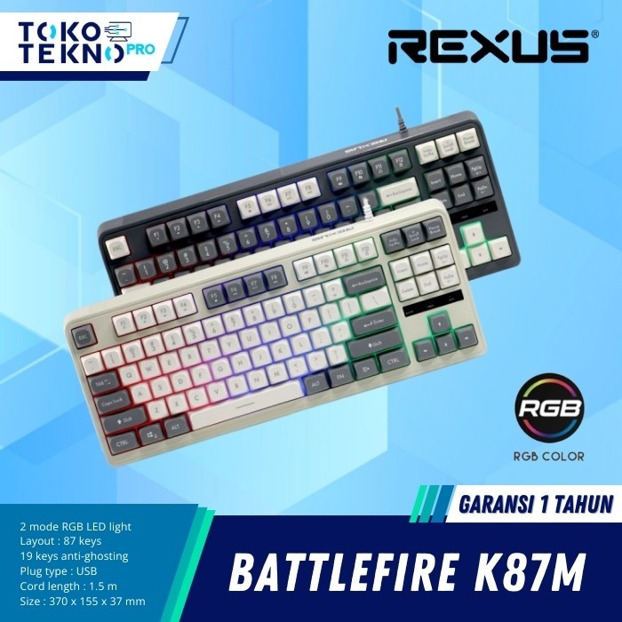 Jual Rexus K87M / K87-M TKL Wired Membrane Gaming Keyboard Two Tone Color | Shopee Indonesia
