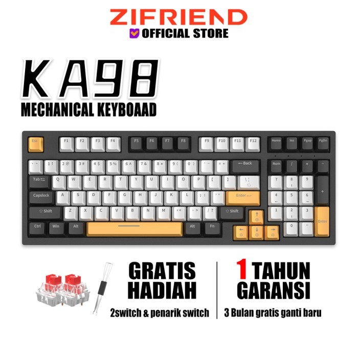 Jual ZIFRIEND KY98 Mechanical Wired Gaming Keyboard 98 Keys Backlight ...