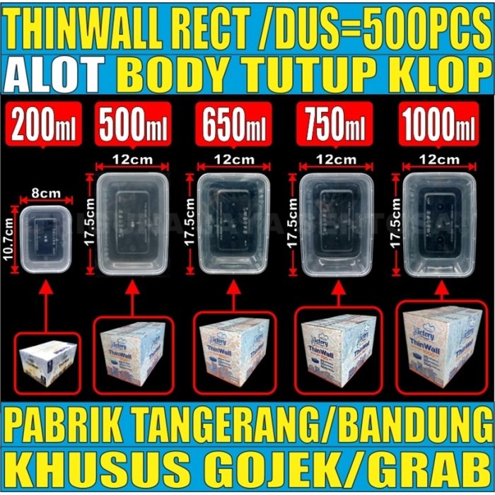 Jual Thinwall Rectangle 200ml 500ml 650ml 750ml 1000ml Per Dus Kotak Makan Persegi Panjang ...
