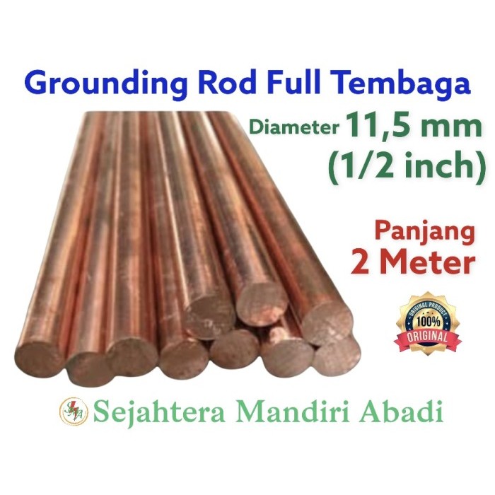 Jual Copper Rod 1/2 Inch Full Tembaga Asli 11,5Mm X2Mtr Earth Grounding ...